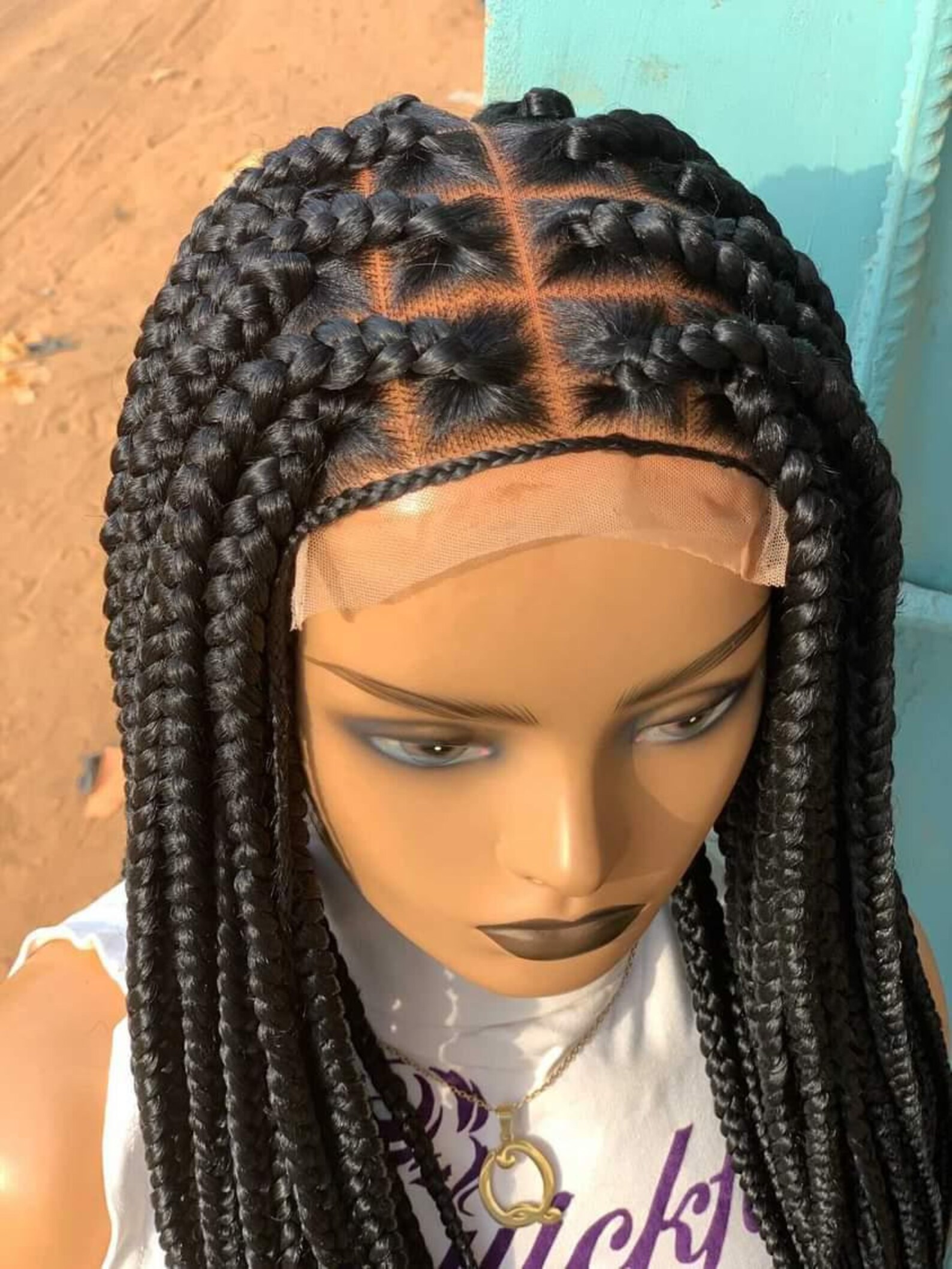 HD LACE BRAIDED Wig Knotless Box Braid Faux Locs Wig 360 - Etsy