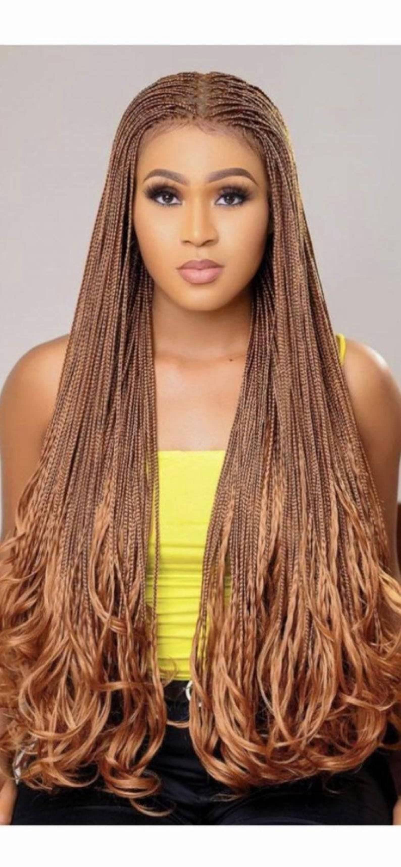 Curly Braids On Full Lace Wig African Women Simple Hairstyle Etsy