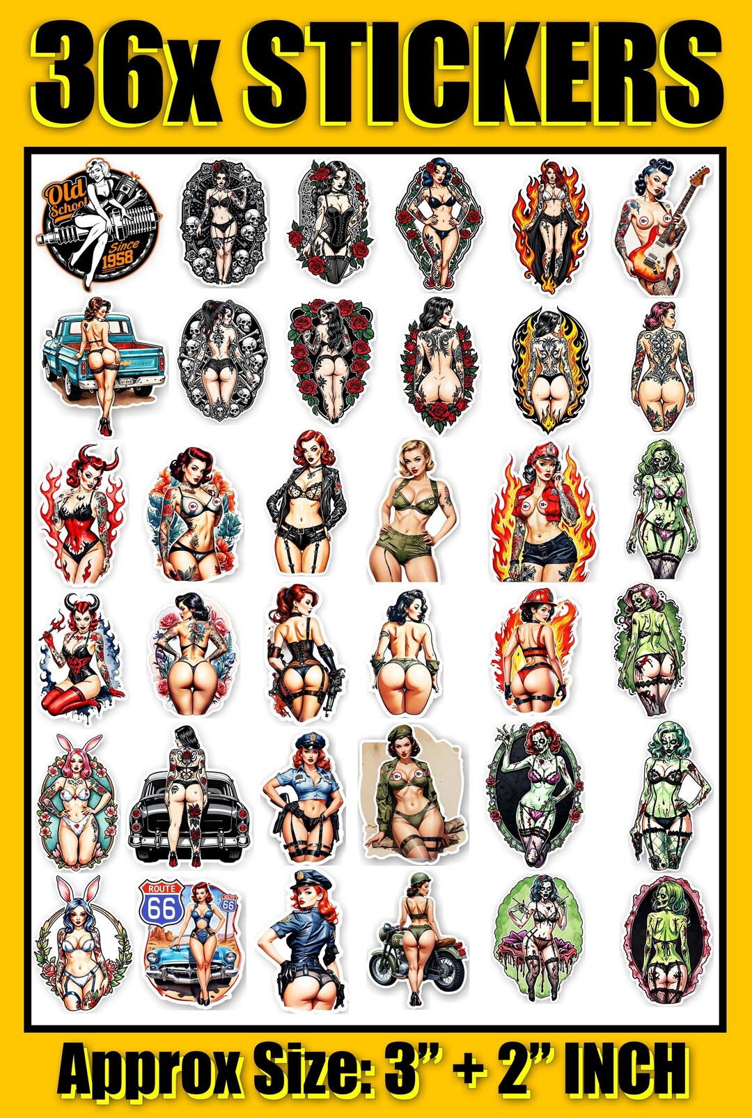 36 Retro Tattooed Pinup Stickers Military Girls Pin up Vintage Sticker ...