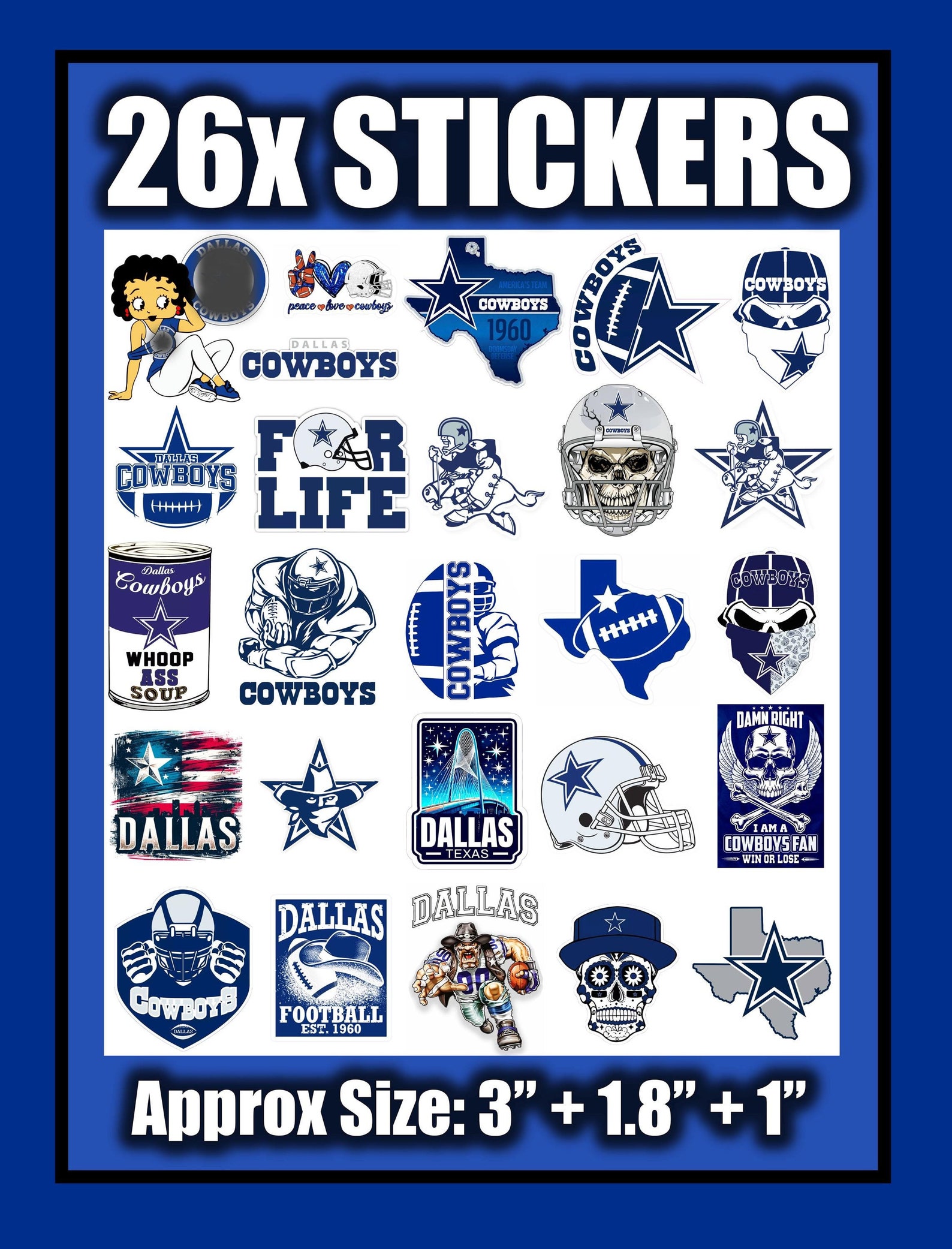 Dallas Texas Sticker Full Set Cowboys Stickers - Etsy