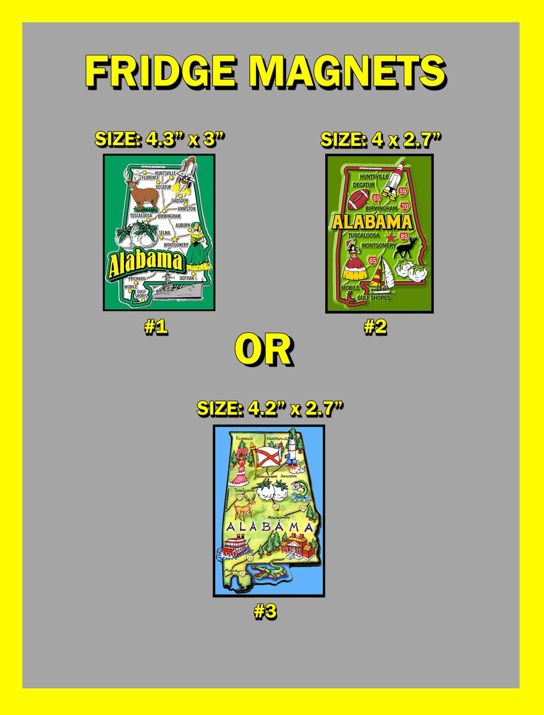 Alabama Magnet Jumbo State Fridge Square Magnets - Etsy