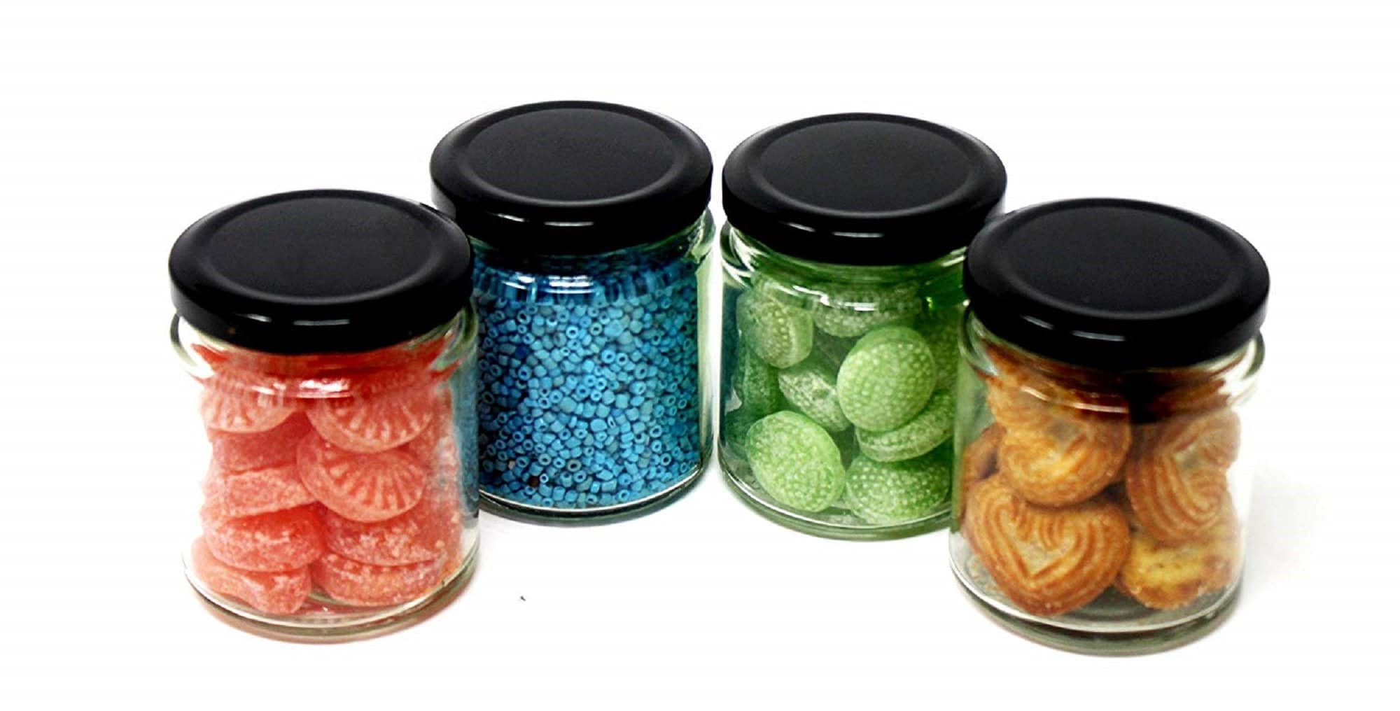 BULK LOT Small Glass Mason Jar With Black Lids 150ml Mini Round Glass ...