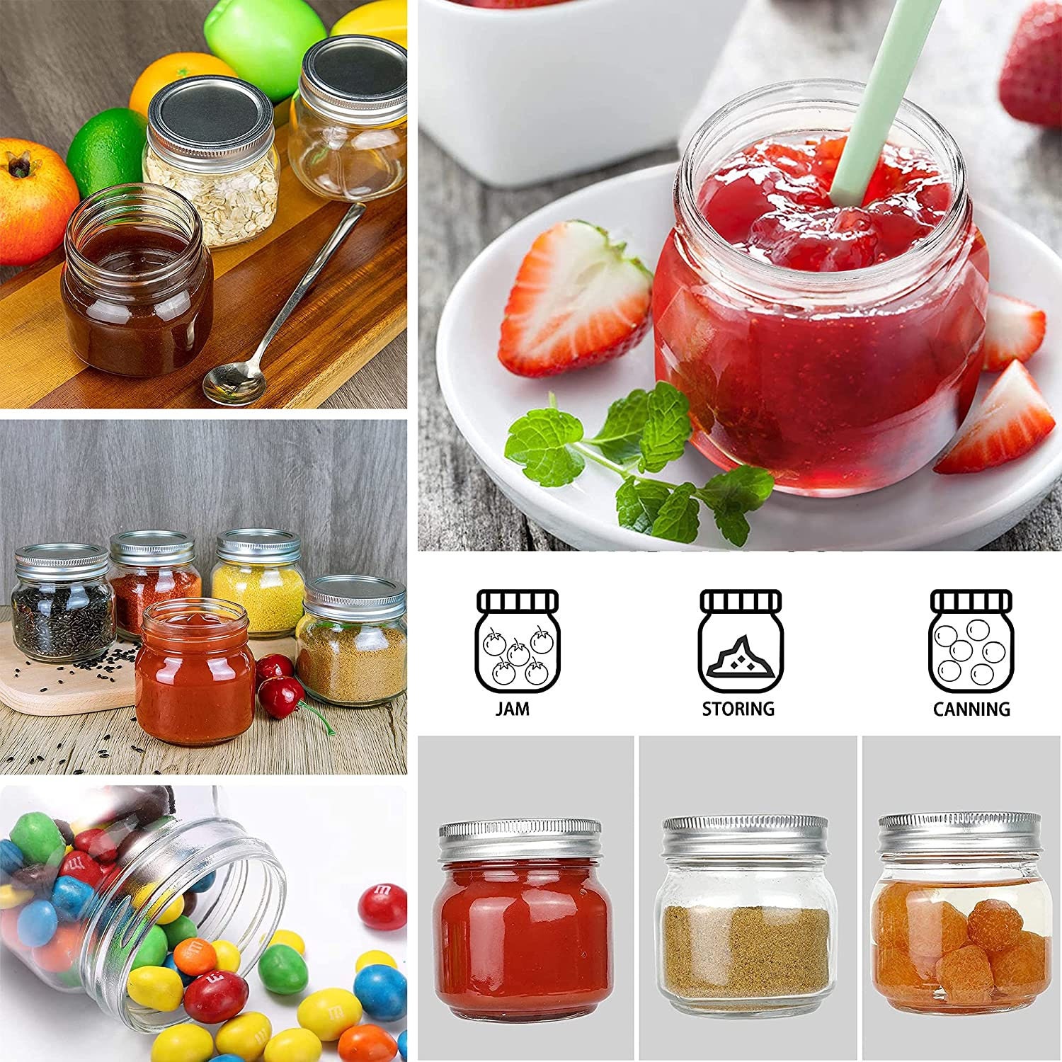 48 X SMALL GLASS JARS 280ml Mason Canning Preserving Spice Food Storage ...