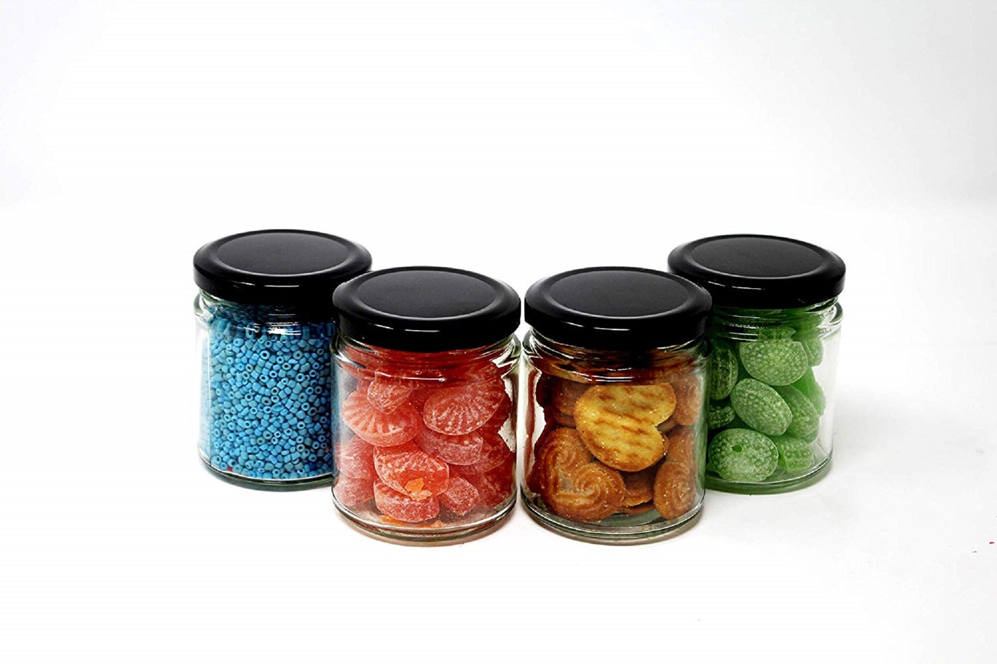 BULK LOT Small Glass Mason Jar With Black Lids 150ml Mini Round Glass ...