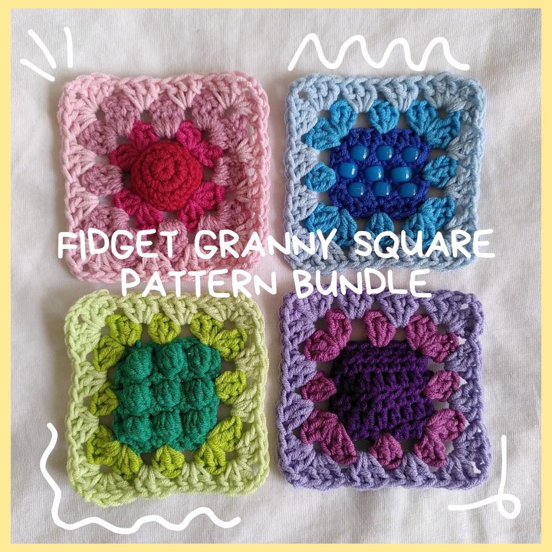 Crochet Granny Square Fidgets PATTERN BUNDLE of 4, PLUS Granny Square ...
