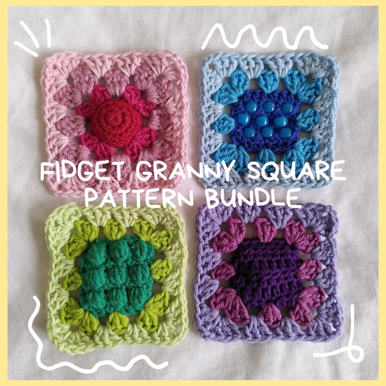 Crochet Granny Square Fidgets PATTERN BUNDLE of 4, PLUS Granny Square ...