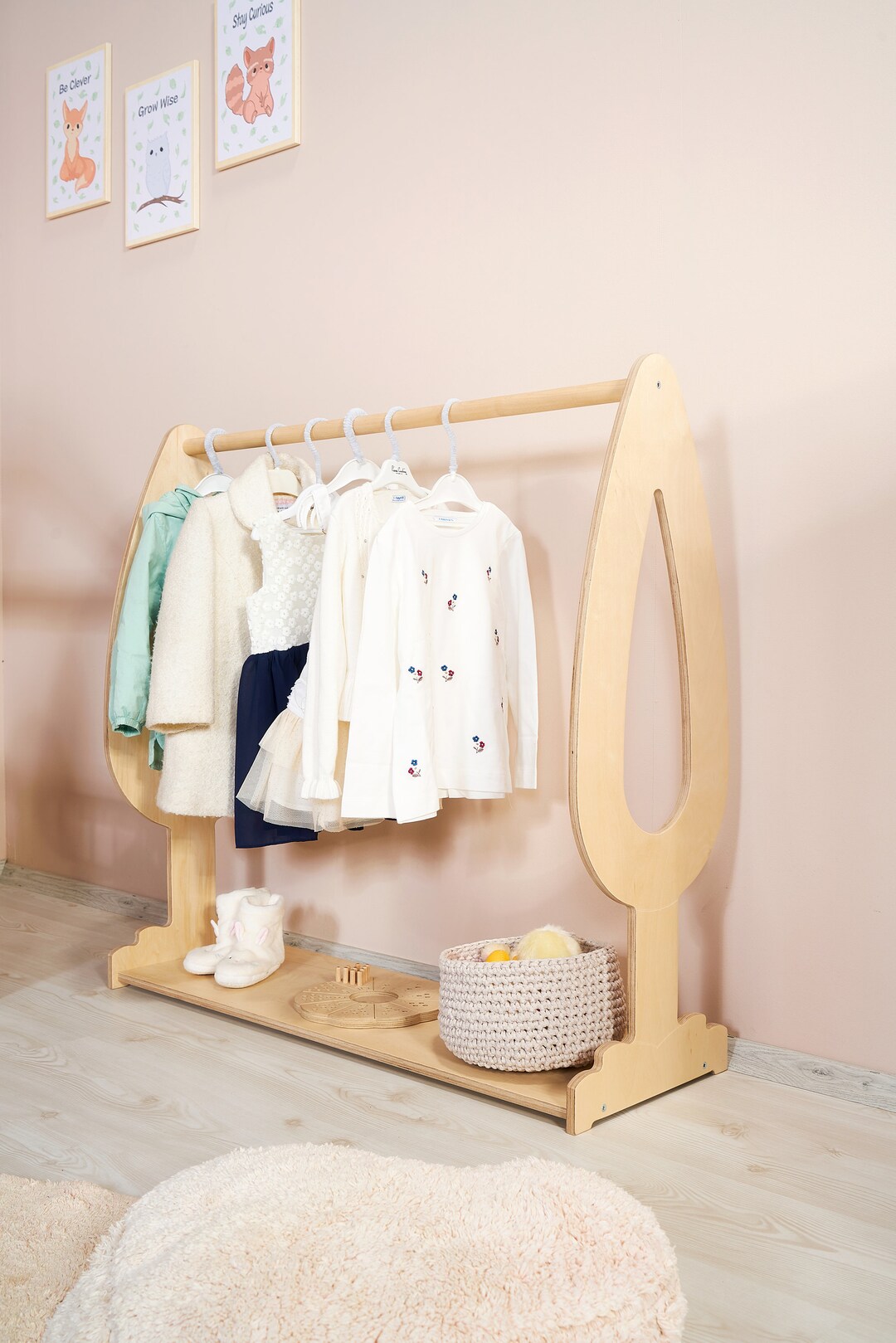 The Woodland Toddler Rack, Express Shipping, Montessori Clothing Rack ...