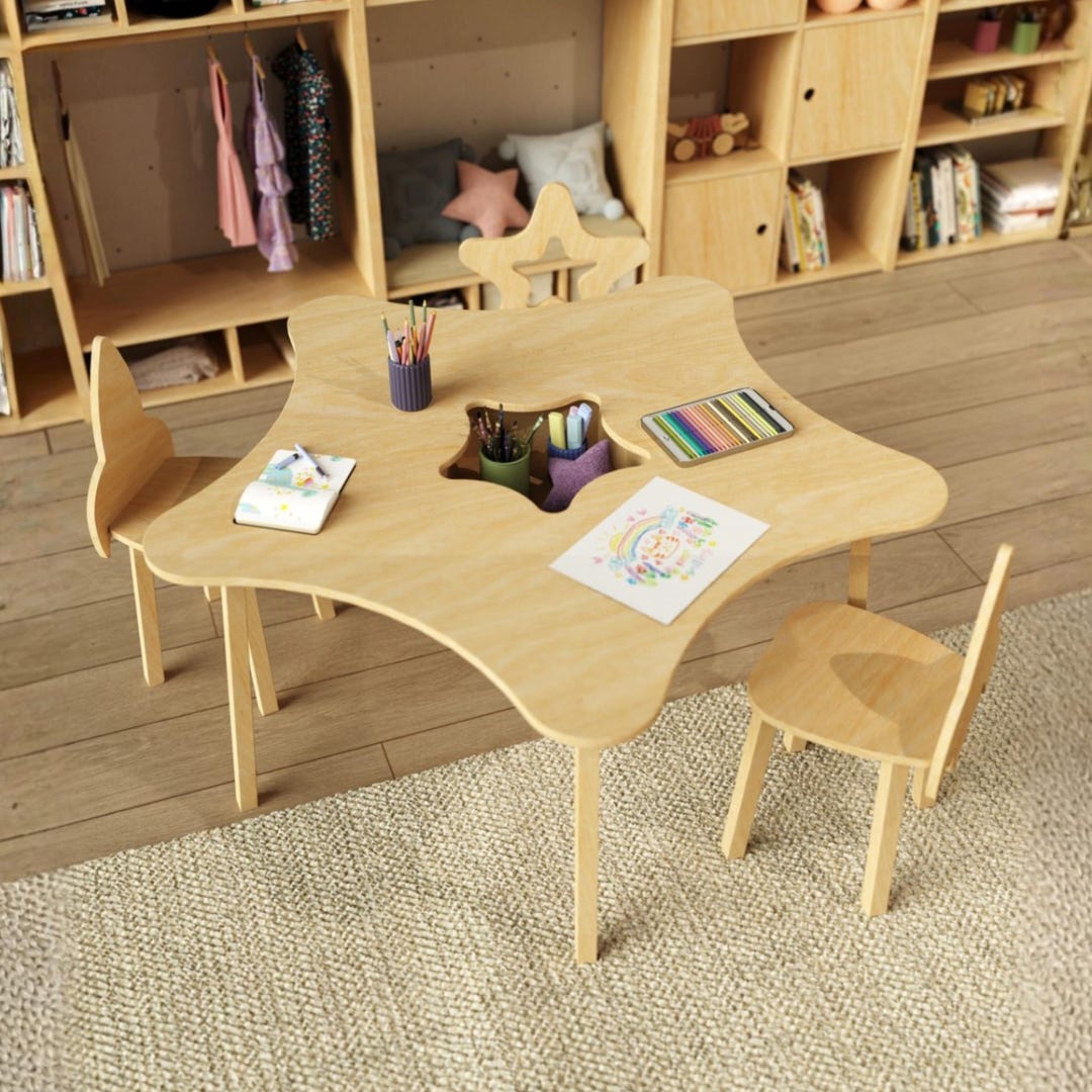 Montessori Kids Table and Chairs Set – Star Shaped Toddler Activity ...