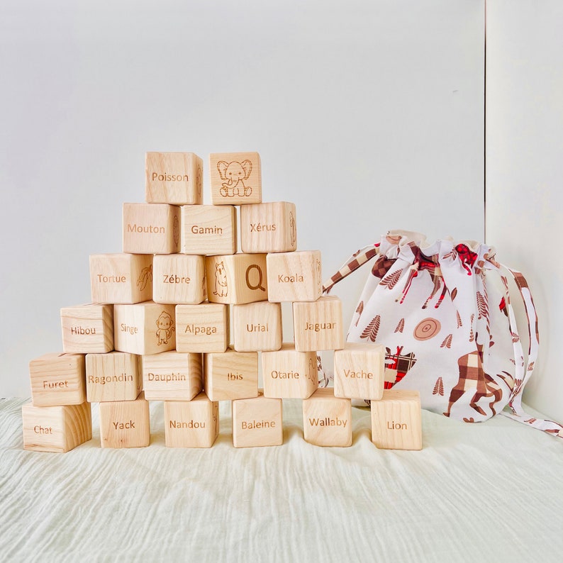 26-piece ANIMAL ALPHABET Wood Block Set With Travel Bag ABC - Etsy