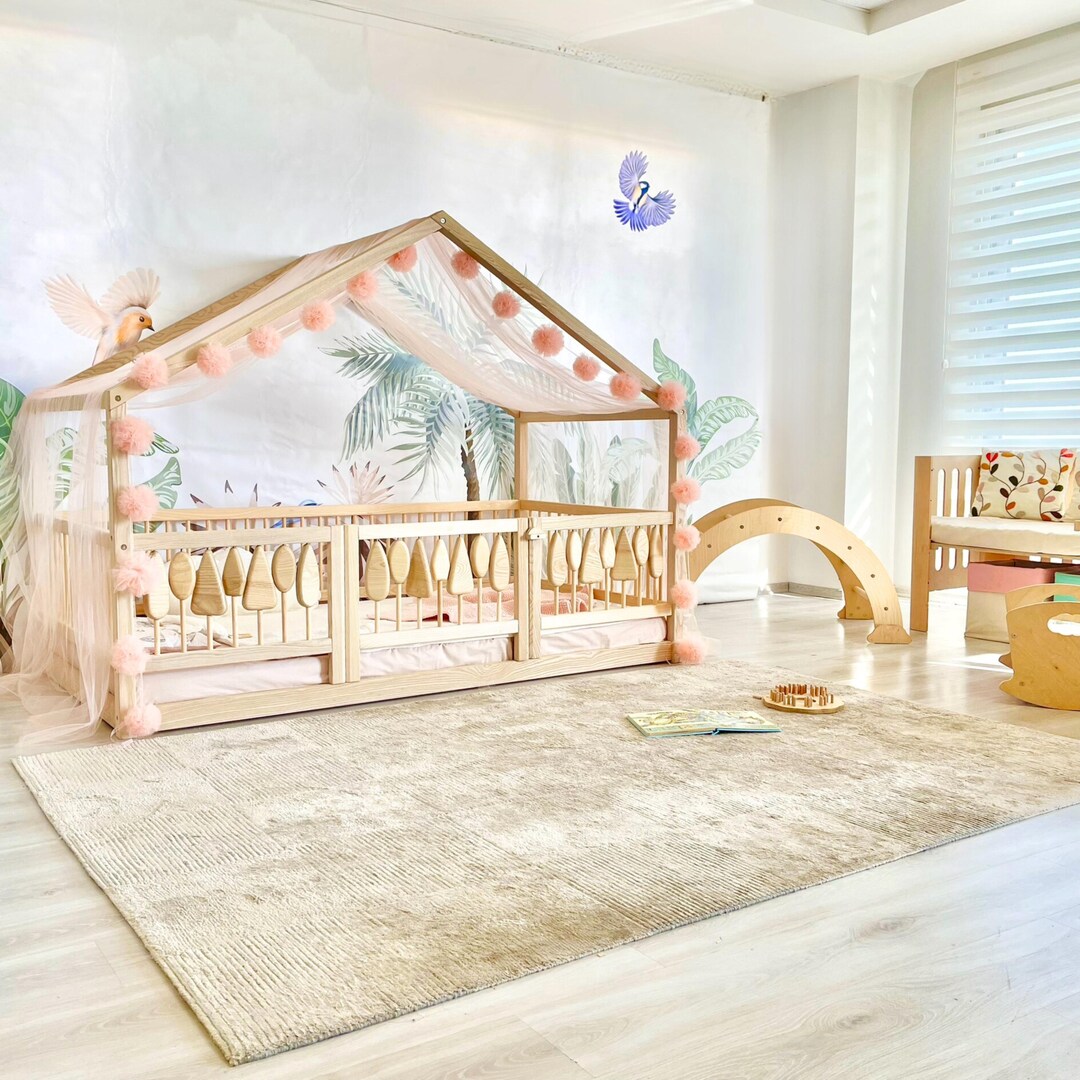 Tulle Canopy for House Bed: Montessori Style With Optional Pom Poms - Etsy