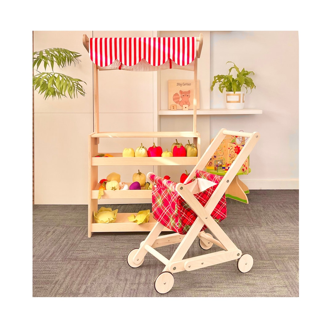 Toy Market Stall, Kids Role Play Shop Market Stand, Wooden Farmer's ...