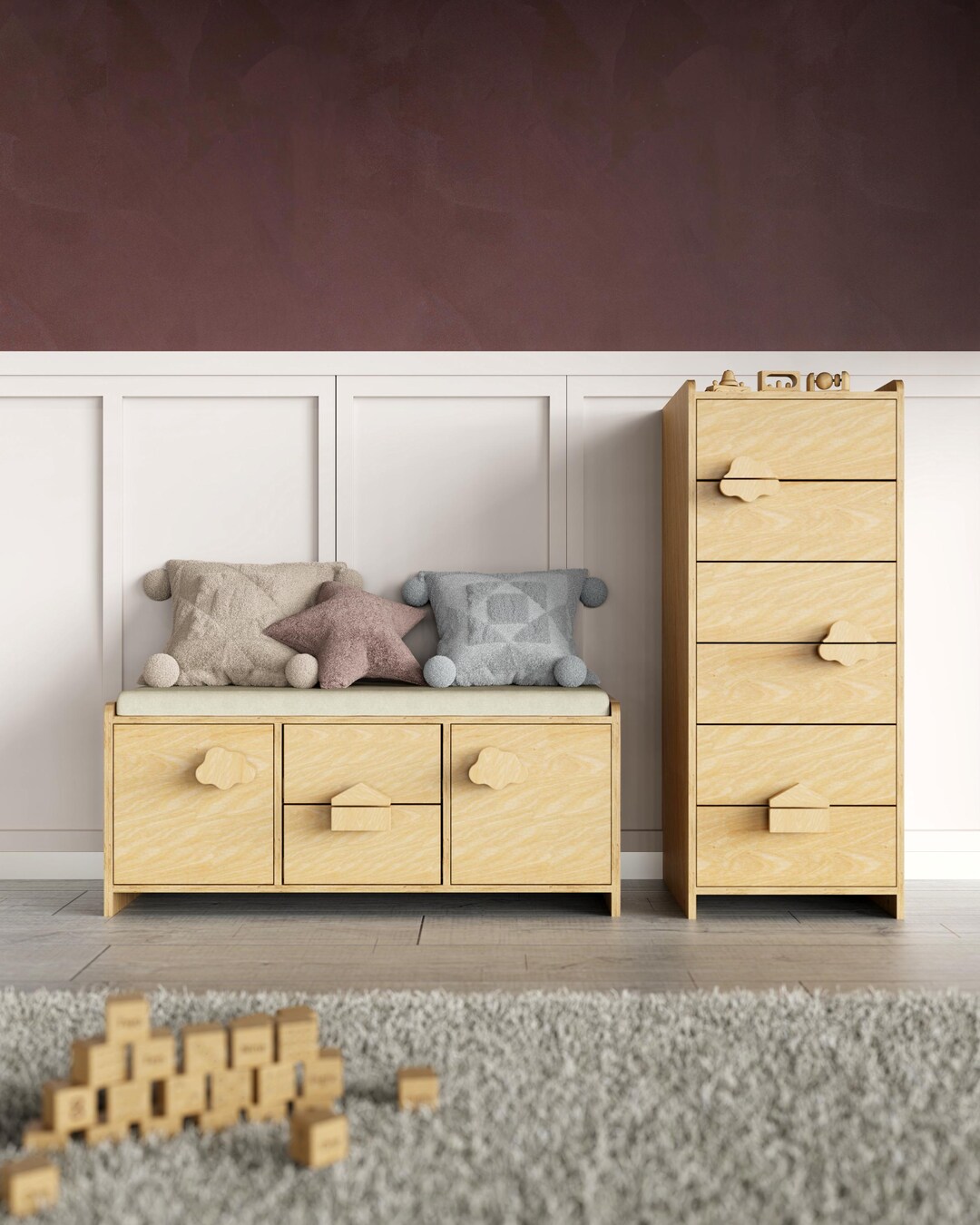 Dream House Toy Box Bench: Birch Plywood Kids Room Storage - Etsy