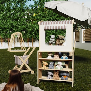 Little Market & Play Stand With Shopping Cart, Wooden Toy Market Stall ...