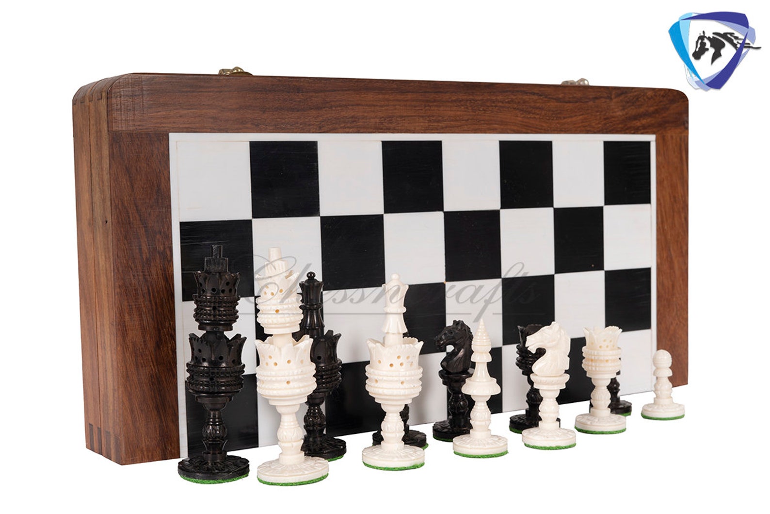 4.1" Camel Bone Chess Set Lotus Handmade Carved Chess Pieces | Chess ...