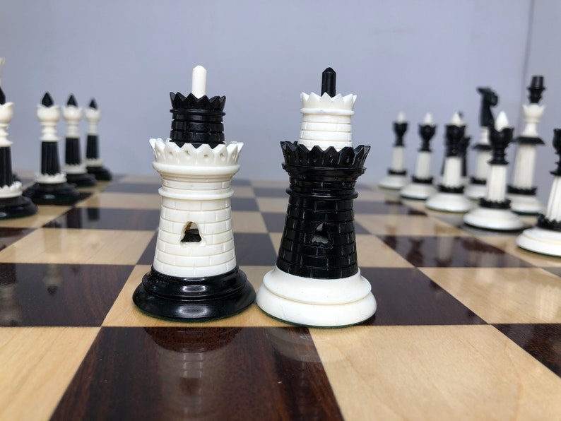 COMBO 6" Camel Bone Chess Set Hand Carved Unique Collector Vintage ...