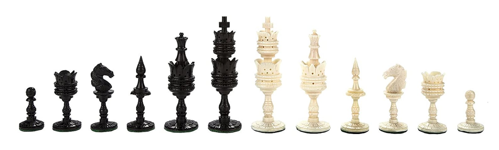 4.1" Camel Bone Chess Set Lotus Handmade Carved Chess Pieces | Chess ...