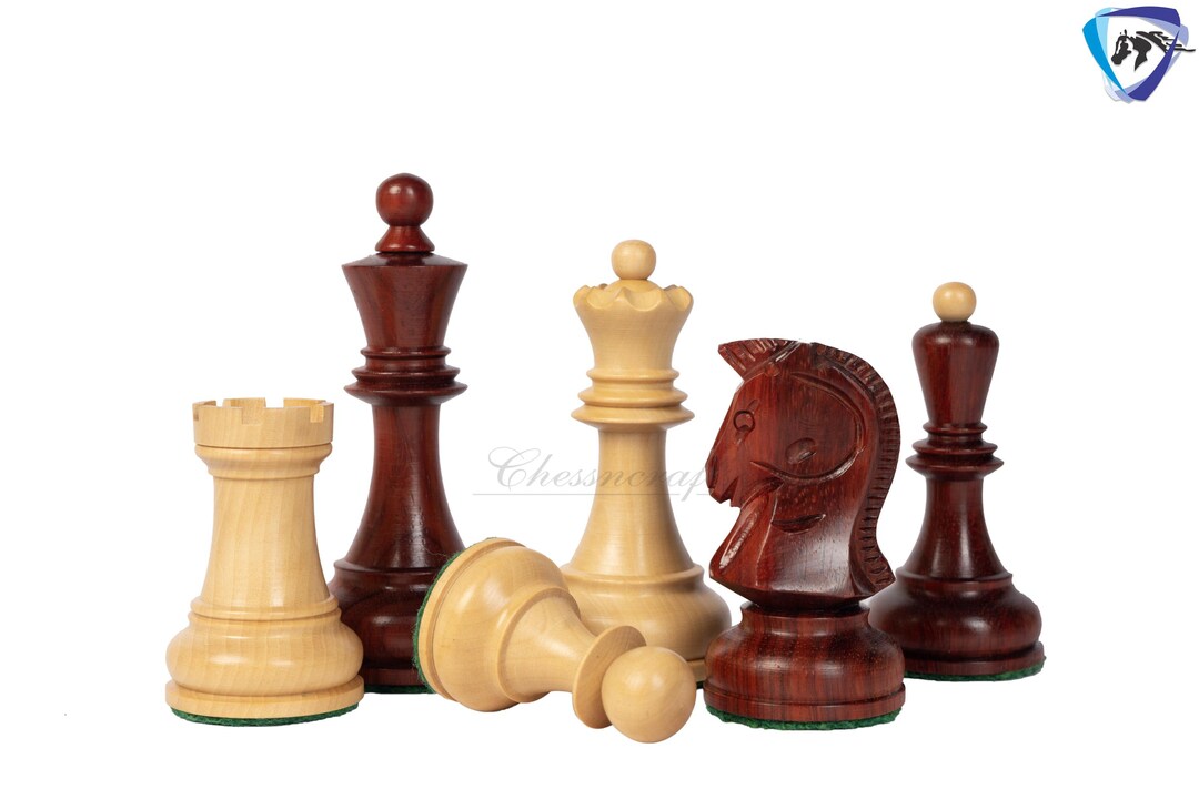 1950 Fischer Dubrovnik Bud Rosewood Chess Pieces Set King-3.8" + 21 ...
