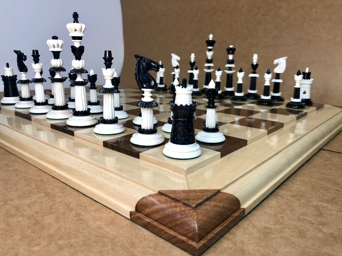 COMBO 6" Camel Bone Chess Set Hand Carved Unique Collector Vintage ...