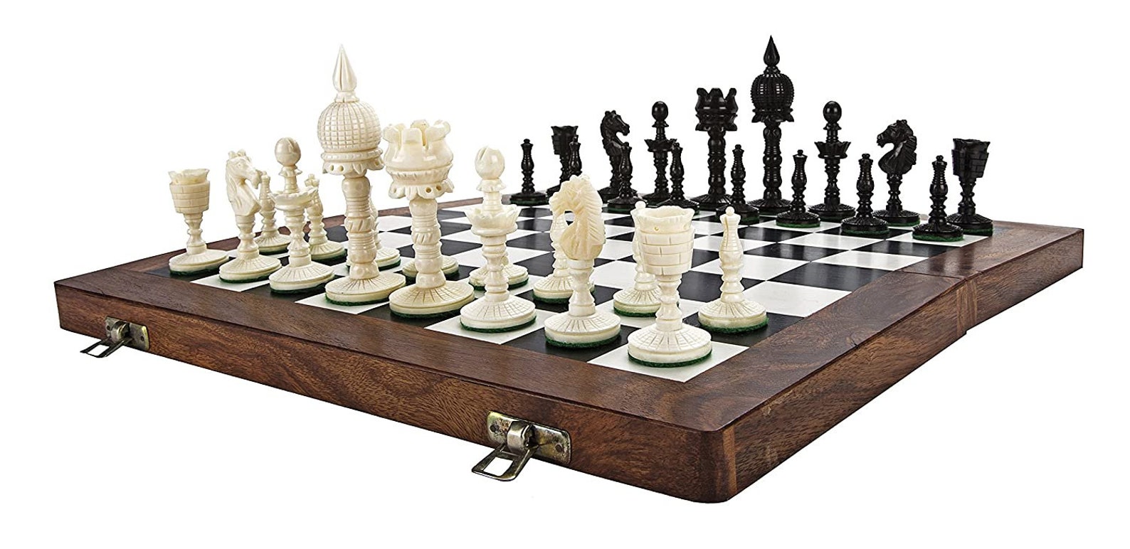 3.5" Camel Bone Chess Set Dome Hand Carved Chess Pieces With Inlaid Art ...
