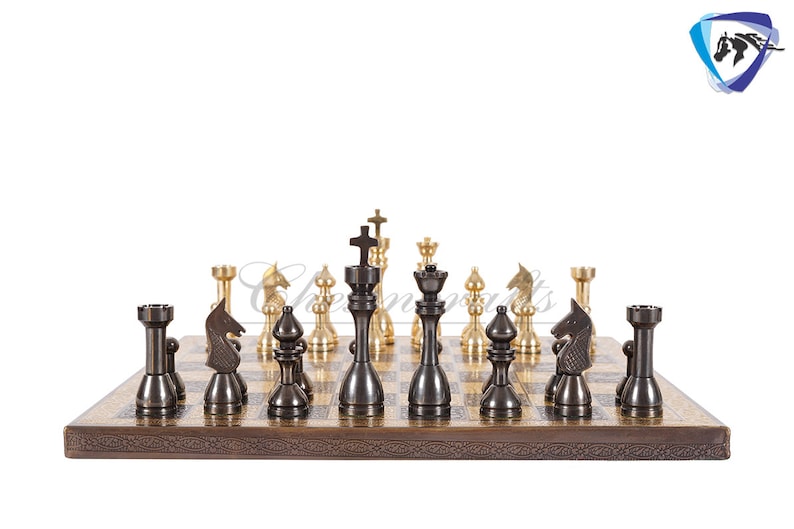 14 Solid Brass Metal Chess Set Apple Bottom Chess Men - Etsy