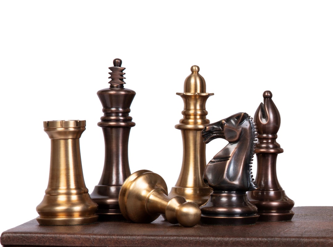 1849 Brass Staunton Chess Pieces Set King: 4" EXCLUSIVE MATTE FINISH ...