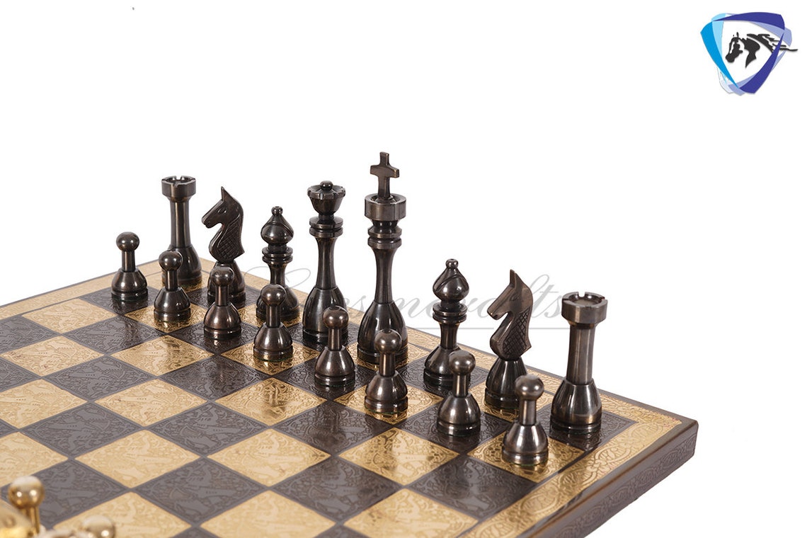 14 Solid Brass Metal Chess Set Apple Bottom Chess Men - Etsy