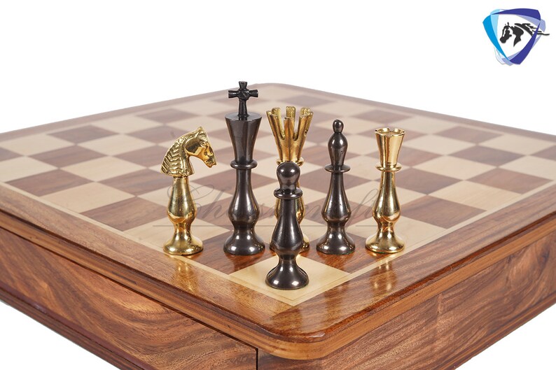 16" Brass Chess Board Set CLASSICAL Chess Pieces Black-gold and ...