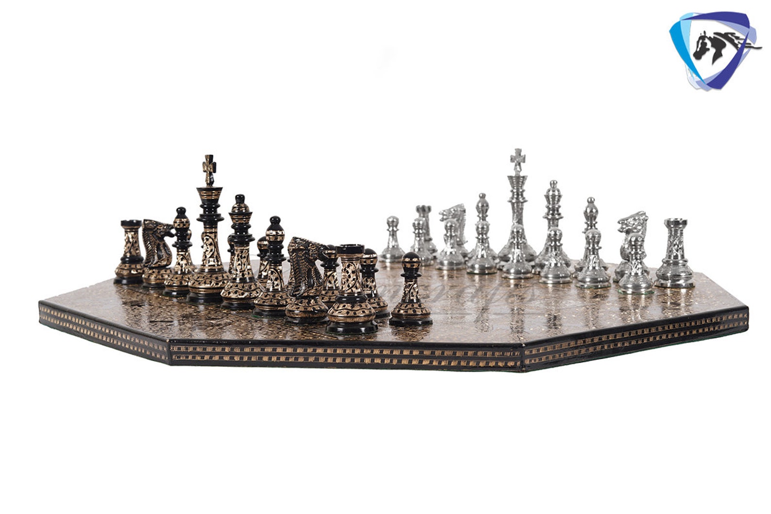 20" Giant Brass Chess Board Set Luxury Hand Carving Octagon Chess Board ...