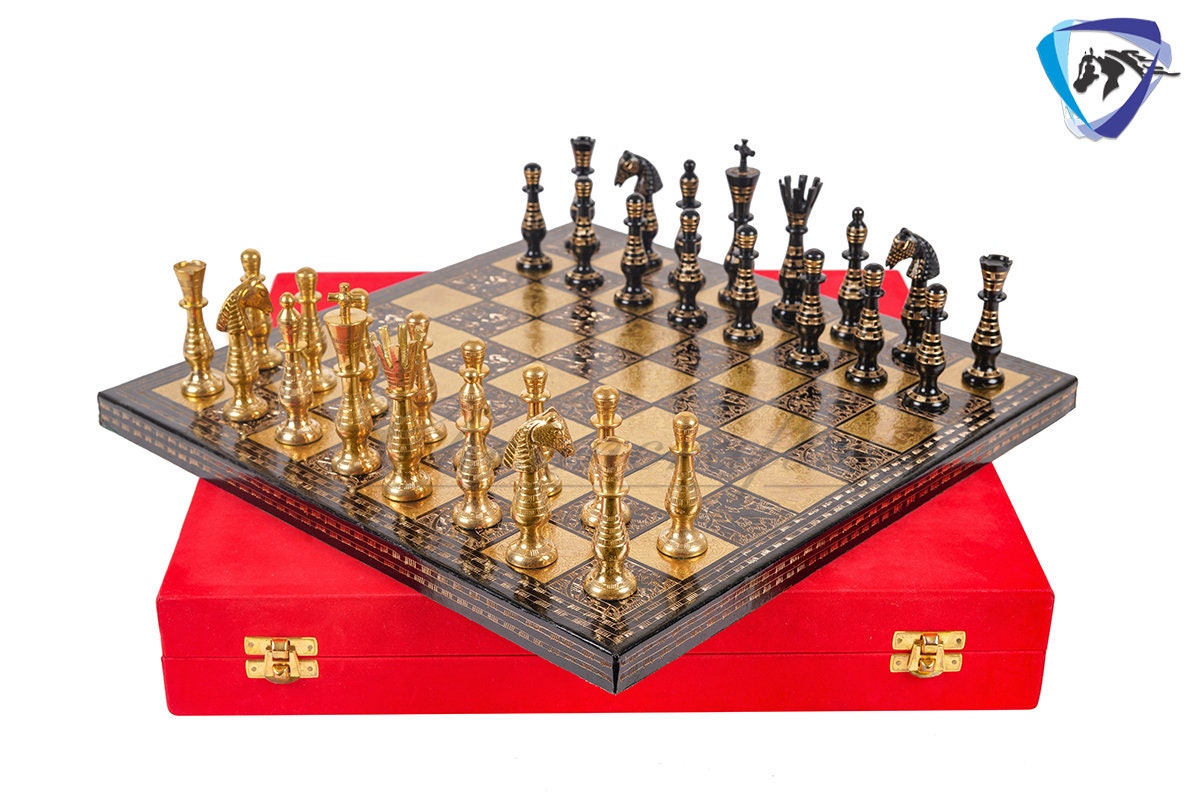 14 Solid Brass Metal Classical Hand Carved Chess Set - Etsy