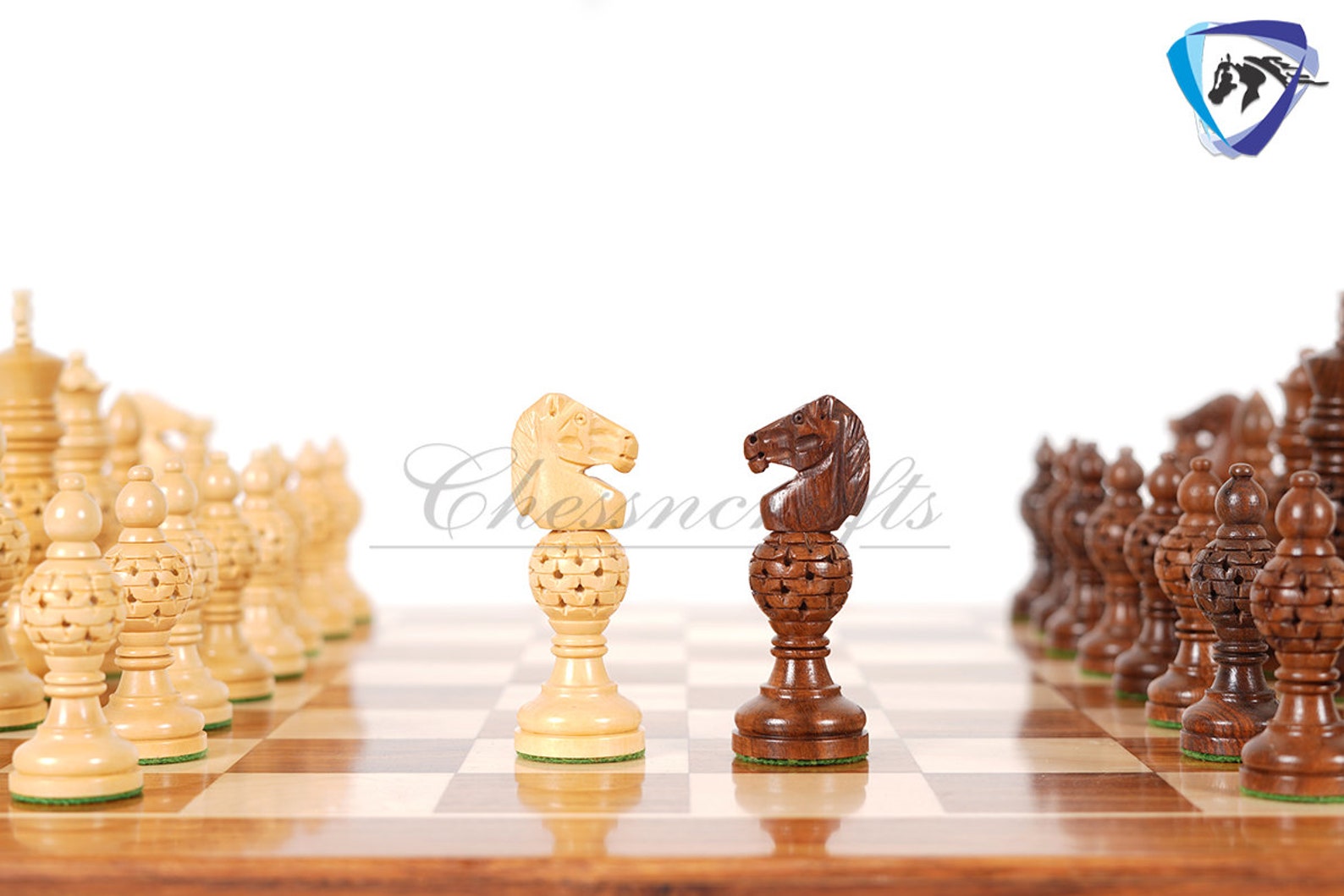 5" Wooden Chess Pieces Set INDIAN ARTISTIC Golden Rosewood- MESH Ball ...
