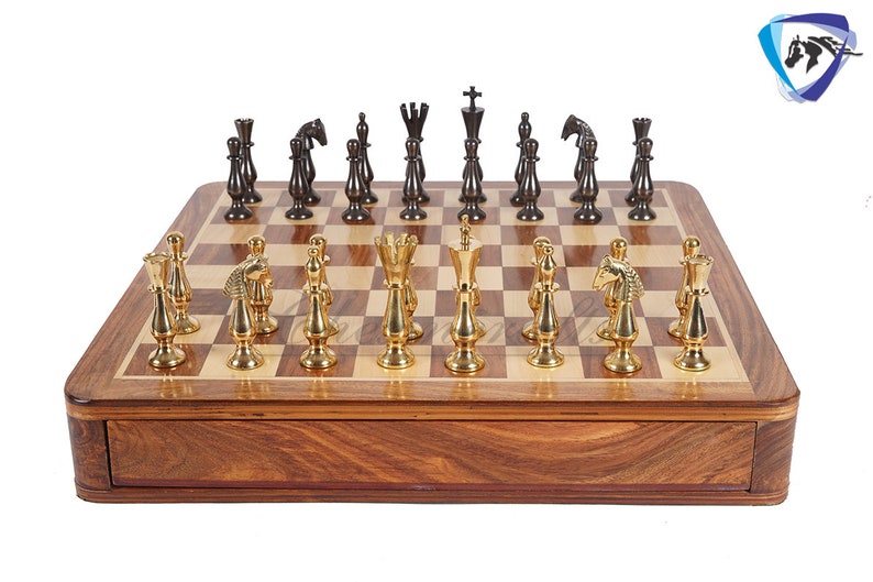 16" Brass Chess Board Set CLASSICAL Chess Pieces Black-gold and ...