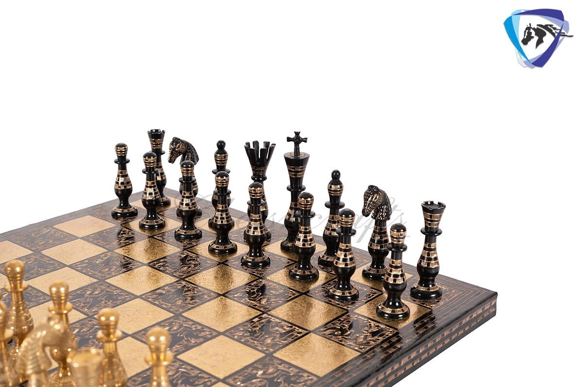14 Solid Brass Metal Classical Hand Carved Chess Set - Etsy