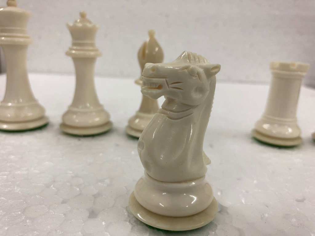 1849 Staunton Camel Bone Chess Set: 3.5" Hand Carved Vintage Collector ...