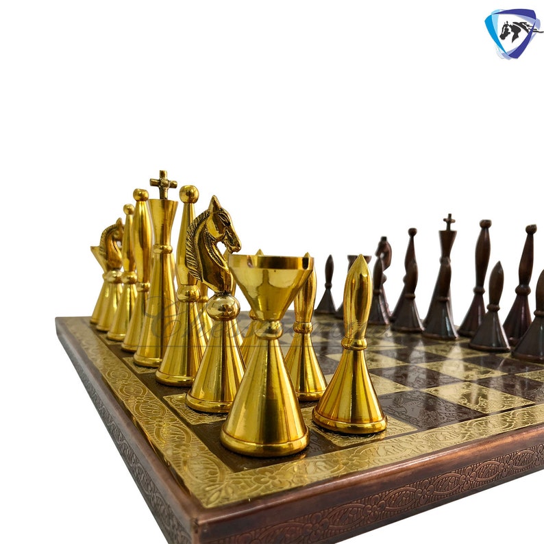 12 Brass Chess Board Set ART DECO TOWER Chess Men With - Etsy