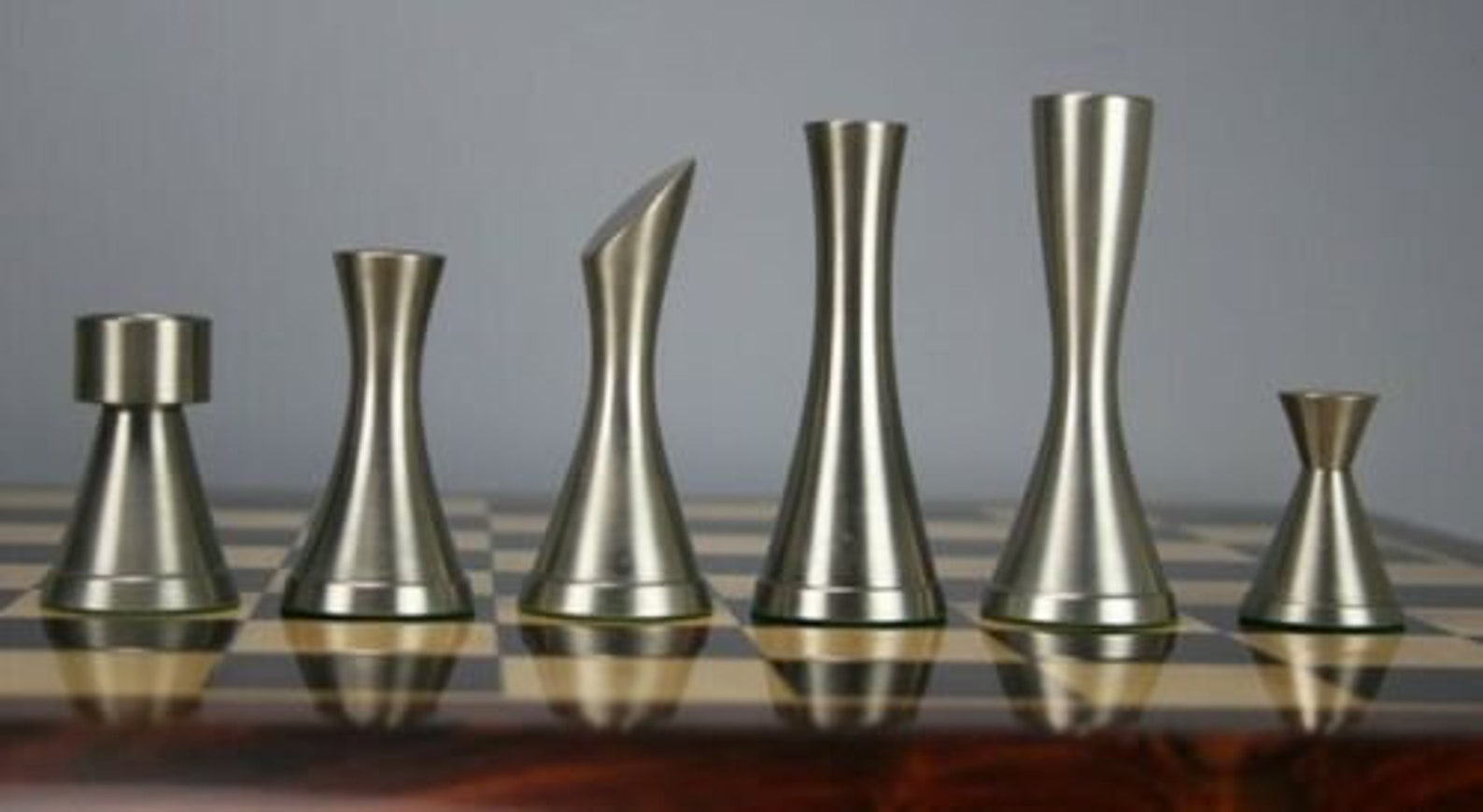 Solid Brass Chess Pieces Set MINIMALIST STEEL SLEEK Silver Copper ...