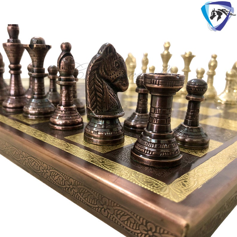 Solid Brass Carving Classic Chess Set- 100% Brass Slim Chess Men Hand ...