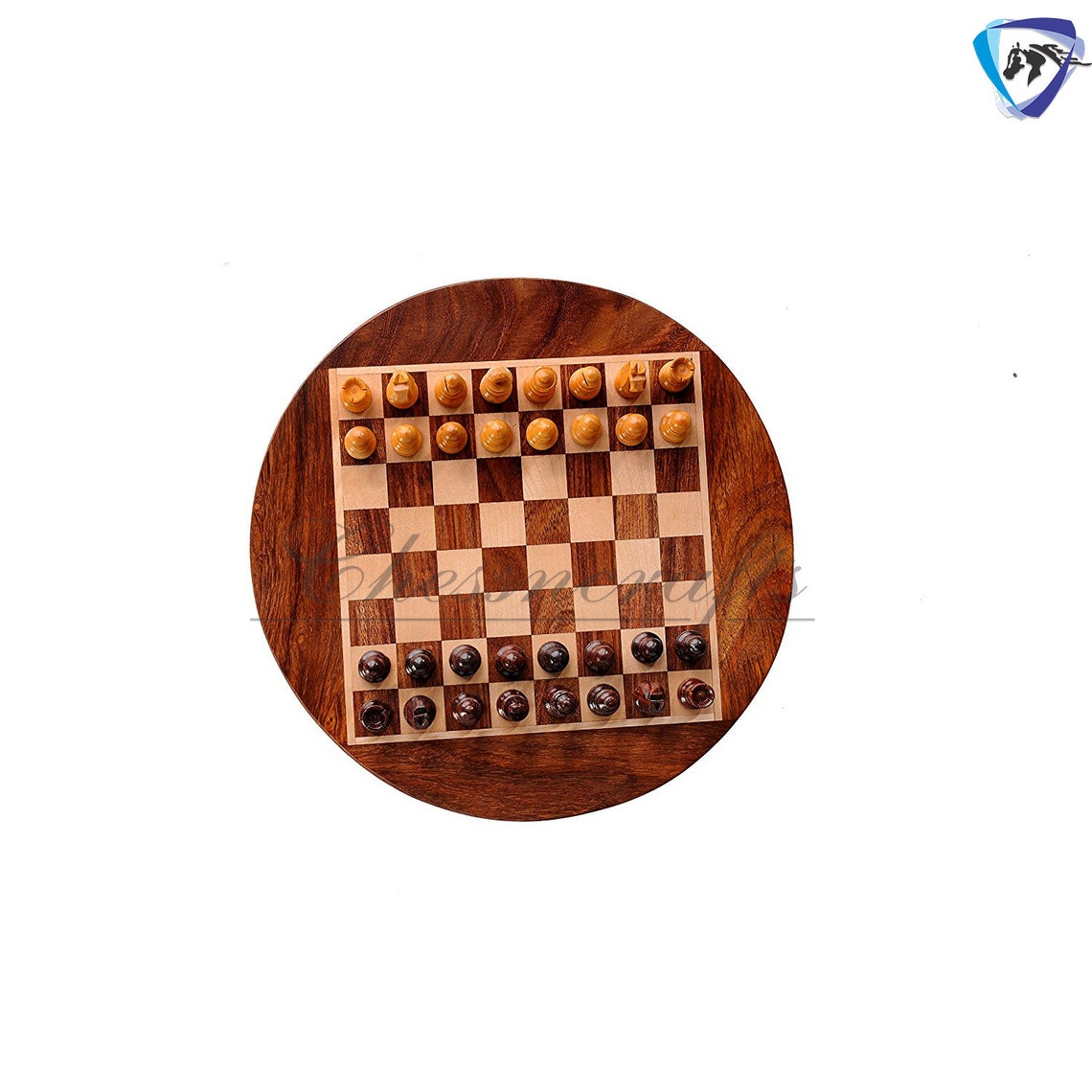 Round Wooden Magnetic Travel Chess Board Game Set W/ Drawer - Etsy