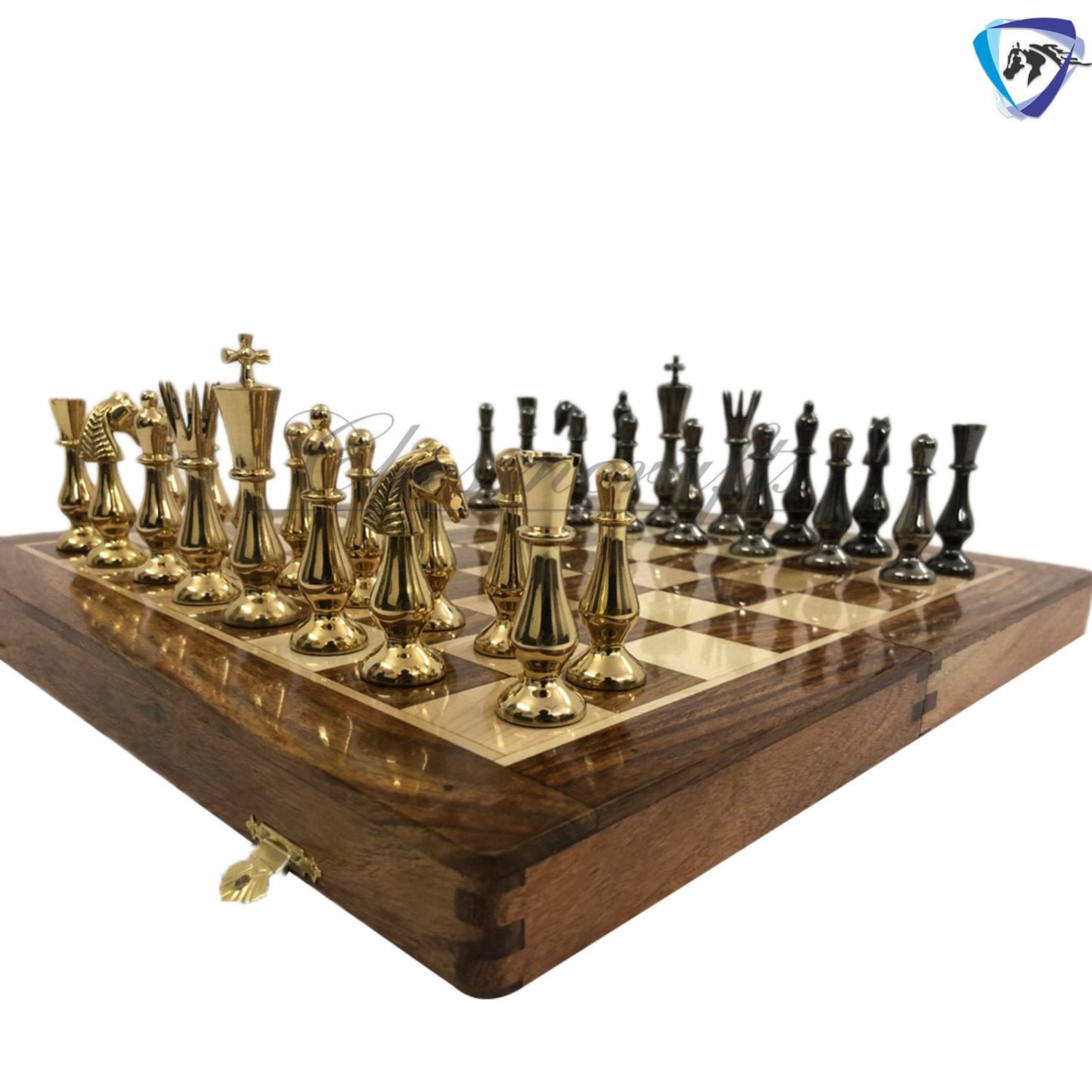 Brass Metal Chess Set With Wooden Chess Board Folding With | Etsy Canada