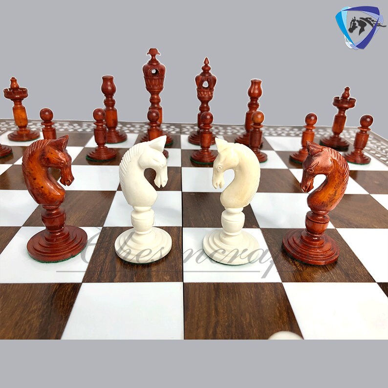 Combo Luxury Camel Bone Chess Pieces Set ANTIQUE- White & 18" INLAY Art ...