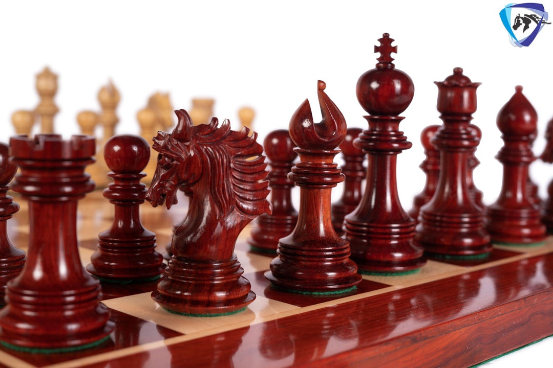 4.5" Luxury Staunton Bud Rosewood Chess Pieces Set- Pristine-triple ...