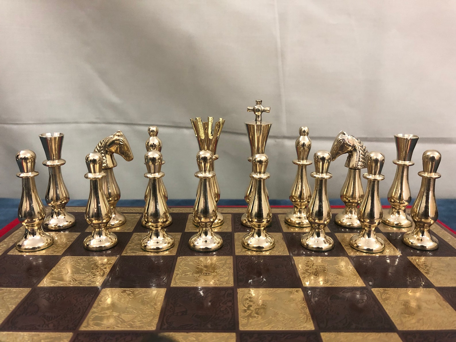14 Brass Metal Chess Set With Brass Chess Board and - Etsy