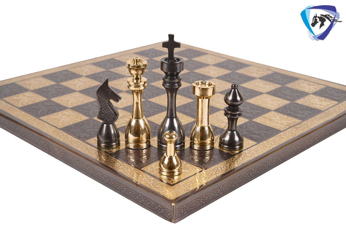 14 Solid Brass Metal Chess Set Apple Bottom Chess Men - Etsy