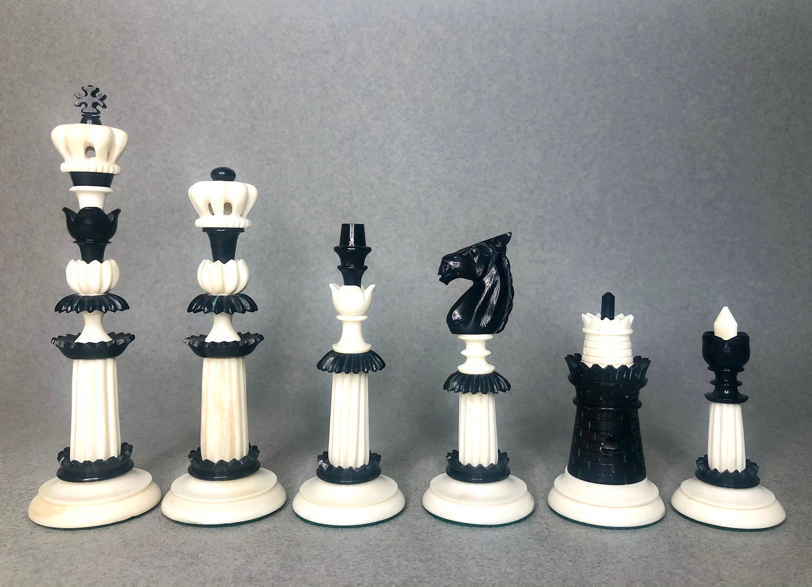 COMBO 6" Camel Bone Chess Set Hand Carved Unique Collector Vintage ...