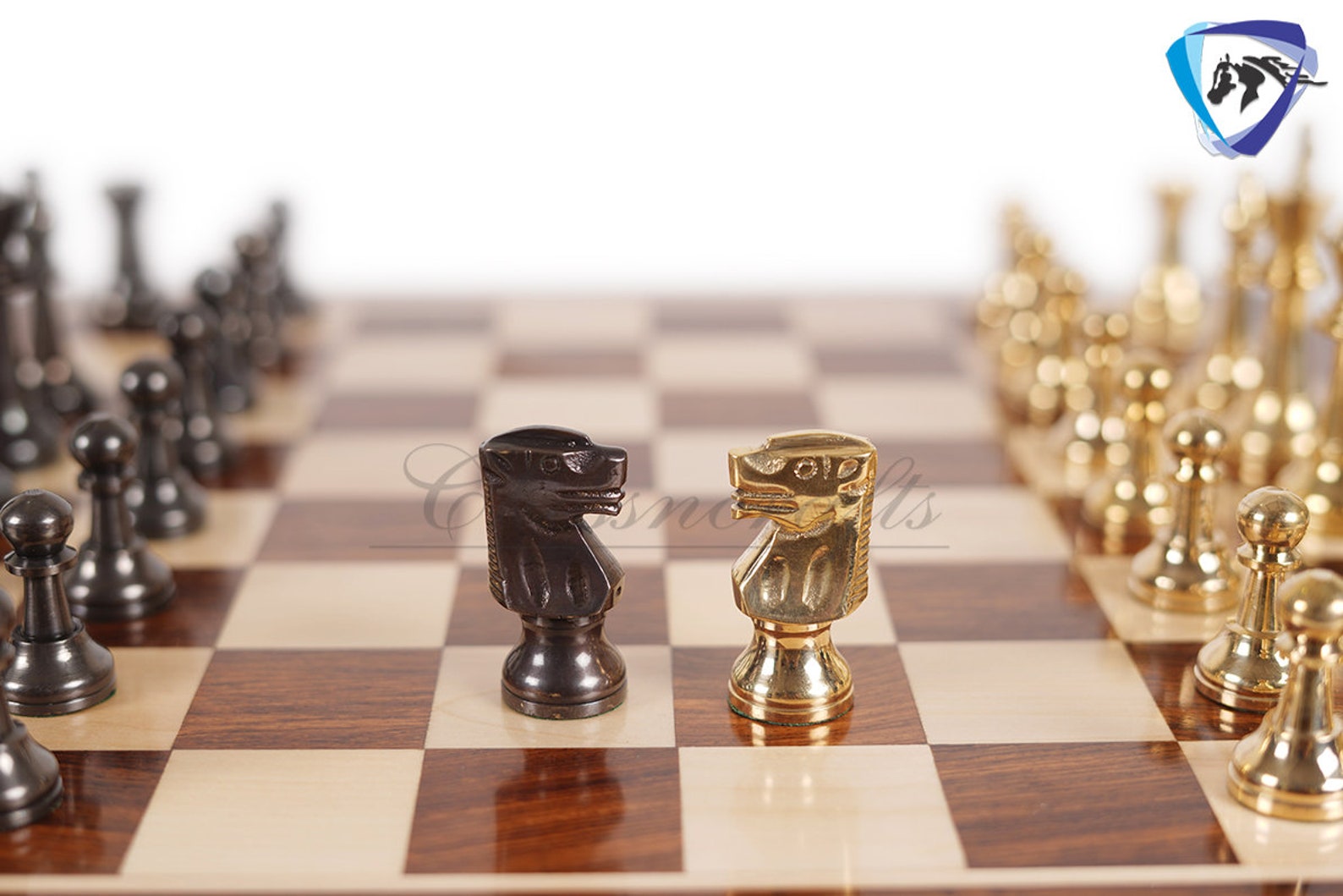 16" Brass Chess Board Set INTERNATIONAL Chess Pieces Black-gold and ...