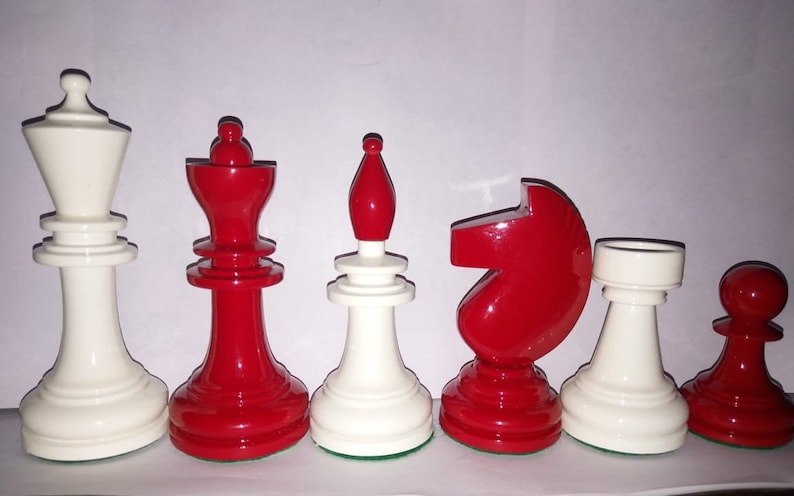 Reproduced Hungarian Chess Pieces Set in Painted Boxwood Red & - Etsy