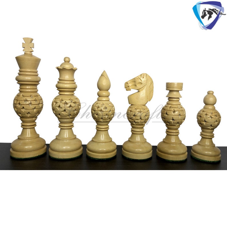 5" Wooden Chess Pieces Set INDIAN ARTISTIC Golden Rosewood- MESH Ball ...
