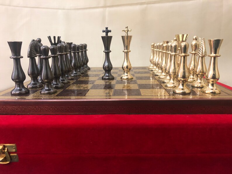 14 Brass Metal Chess Set With Brass Chess Board and - Etsy