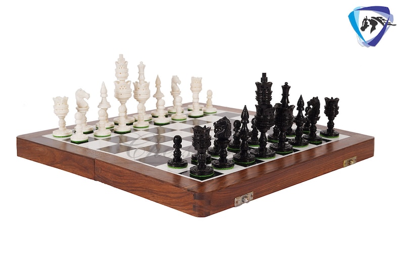 4.1" Camel Bone Chess Set Lotus Handmade Carved Chess Pieces | Chess ...