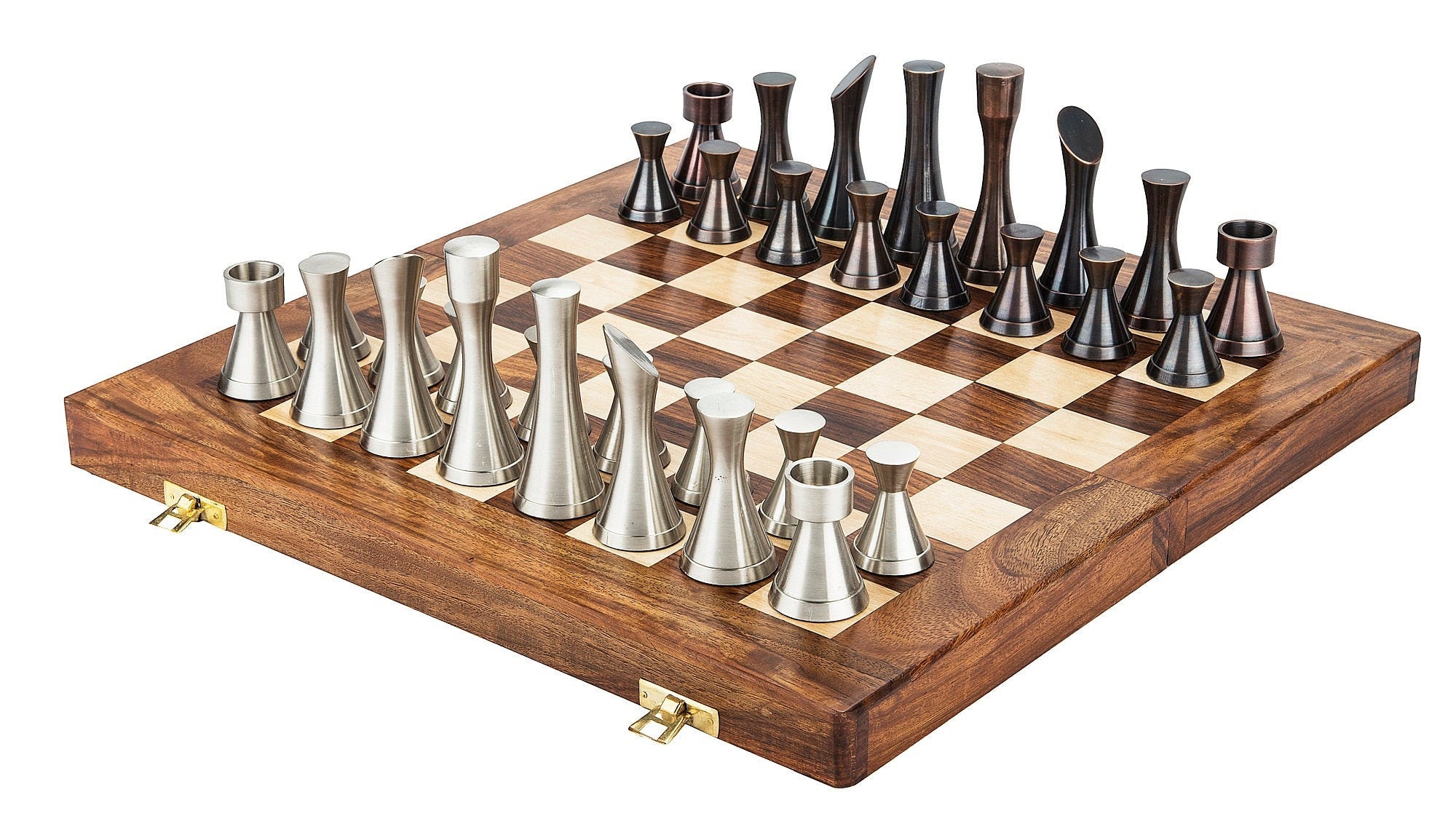 Solid Brass Chess Pieces Set MINIMALIST STEEL SLEEK Silver | Etsy