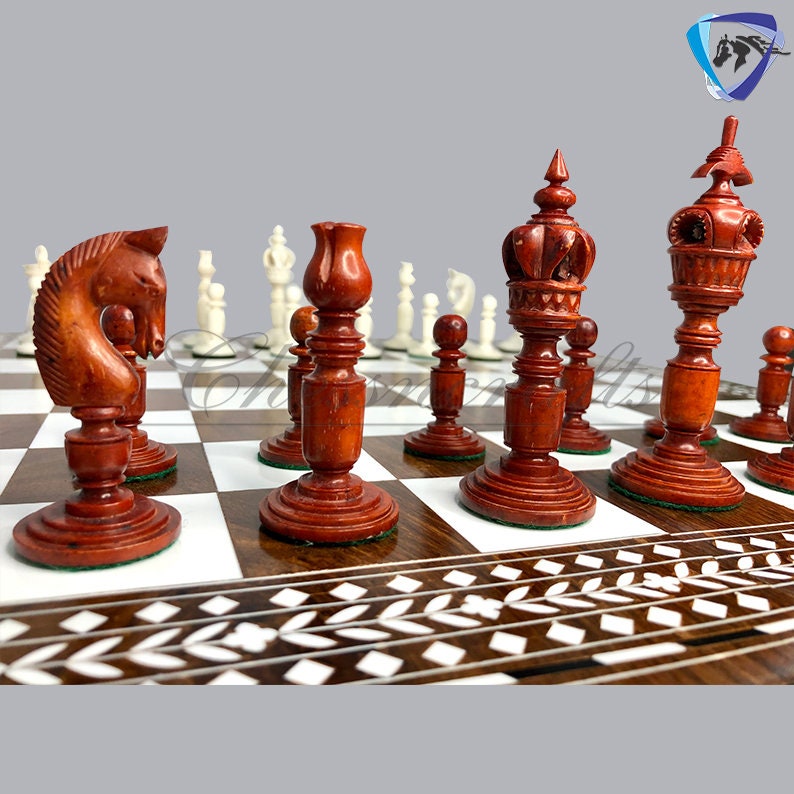 Combo Luxury Camel Bone Chess Pieces Set ANTIQUE- White & 18" INLAY Art ...